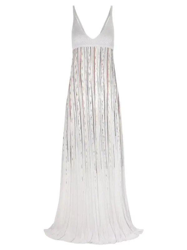 Missoni Pleated Striped Metallic Ribbed-knit Maxi Dress - White