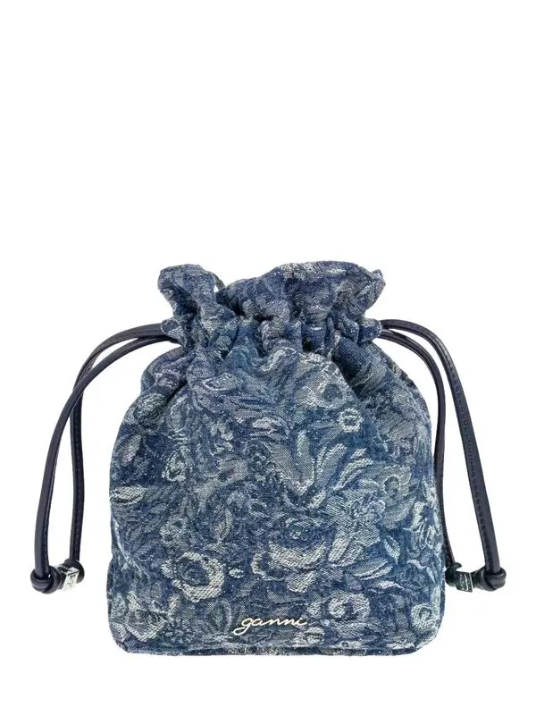 GANNI Floral-pattern Drawstring Tote Bag - Blue