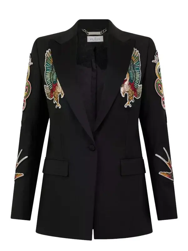 Philipp Plein Buttoned Embroidered Blazer - Black
