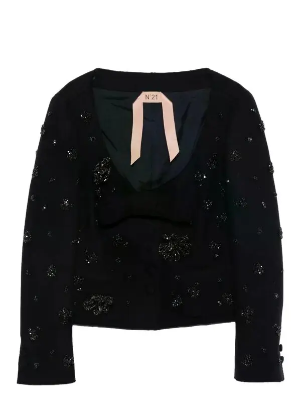 N°21 Floral-embellished Jacket - Black