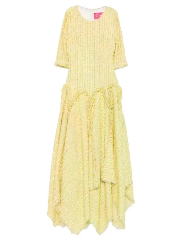 MIAU BY CLARA ROTESCU Fringed Ruffled Asymmetric Dress - Yellow