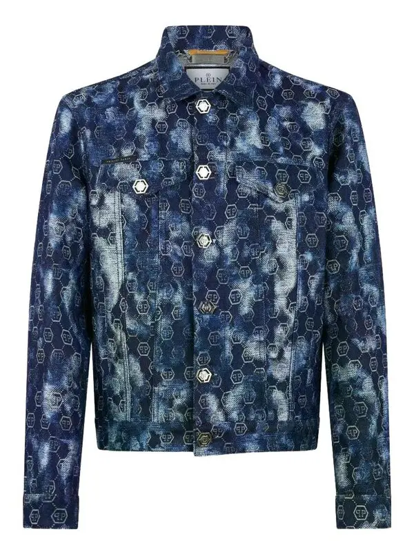 Philipp Plein Monogram-detail Buttoned Jacket - Blue