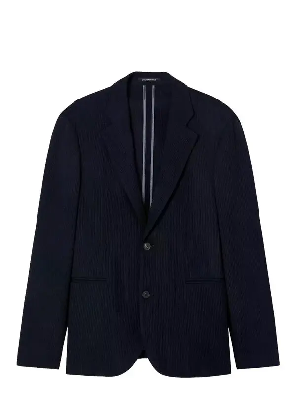 Emporio Armani Single-breasted Jacket In 3d Waffle-effect Wool Jersey - Blue