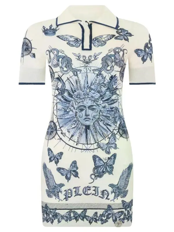 Philipp Plein Butterfly-embroidered Mini Dress - Neutrals