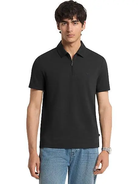 Michael Kors Cotton Blend Piqué Zip-up Polo Shirt - Black