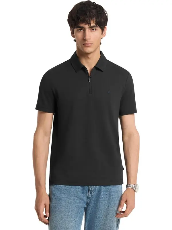 Michael Kors Cotton Blend Piqué Zip-up Polo Shirt In Size By - Black