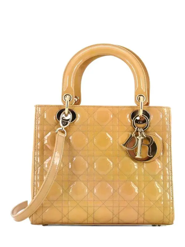 Dior Lady Medium Satchel Cannage Quilt Patent - Gold