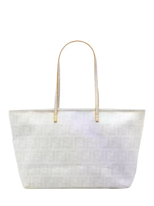 Fendi 2000-2010 Medium Zucca Spalmati Roll Tote Bag - White