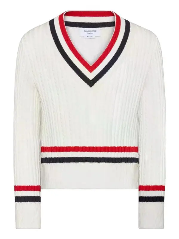 Thom Browne Braid Tape V-neck Cotton Sweater - Blue