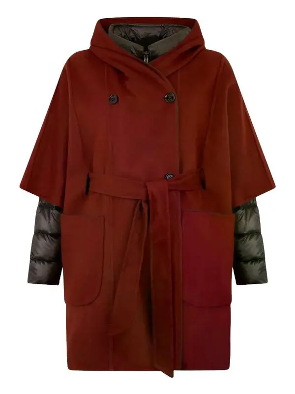 MOORER Hooded Belted Coat - Brown