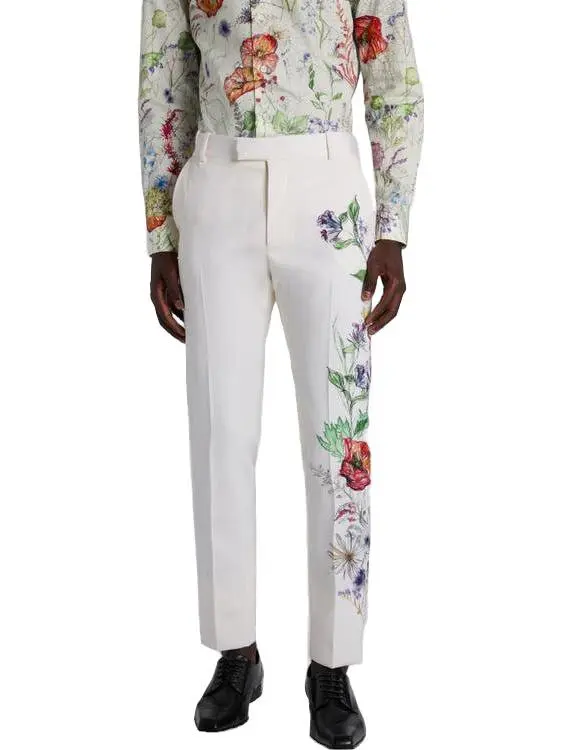 Alexander McQueen Floral Wool Cigarette Trousers - Multicolour