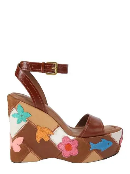 Kurt Geiger Patchwork Platform Wedge Sandals - Open Brown