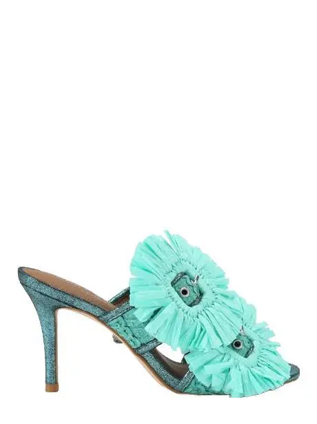 Kurt Geiger Raffia Flower Buckle Sandals - Turquoise/aqua