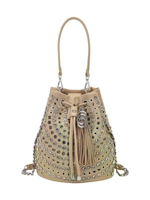LA CARRIE Rhinestone-embellished Bucket Bag - Neutrals