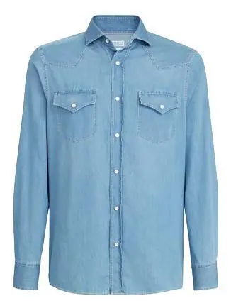 Brunello Cucinelli Shirt With Snaps - Light Blue Denim