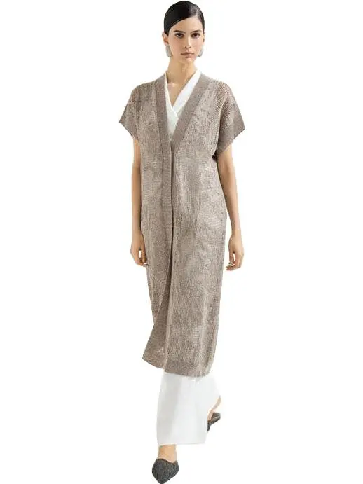 Brunello Cucinelli Dazzling Water Lilies Long Cardigan - Mud