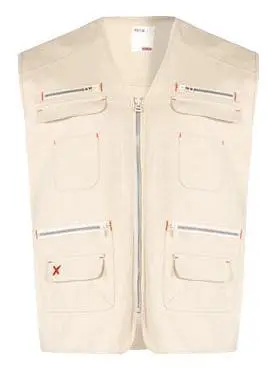 PCFG Linen Blend Vest With Pockets - Beige