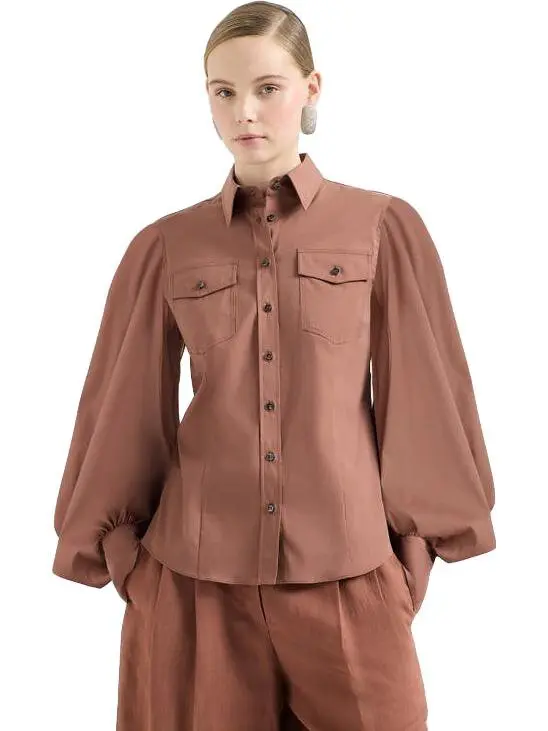 Brunello Cucinelli Stretch Poplin Shirt With Monili - Red