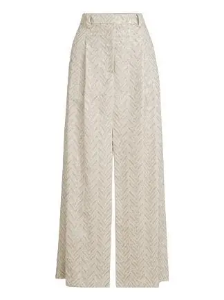 Brunello Cucinelli Chevron Embroidered Linen Skirt - Beige