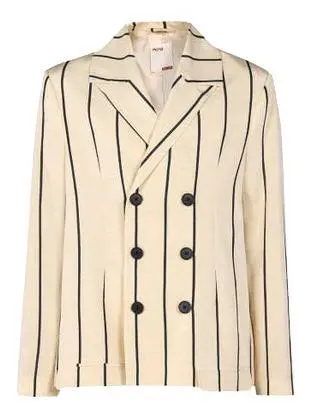 PCFG Silk & Linen Blend Striped Oversized Blazer - Beige