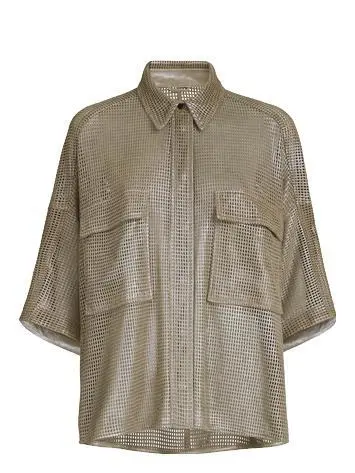 Brunello Cucinelli Leather Net Shirt - Khaki