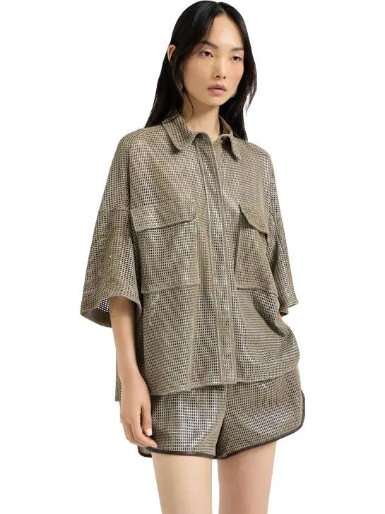 Brunello Cucinelli Leather Net Shirt - Khaki