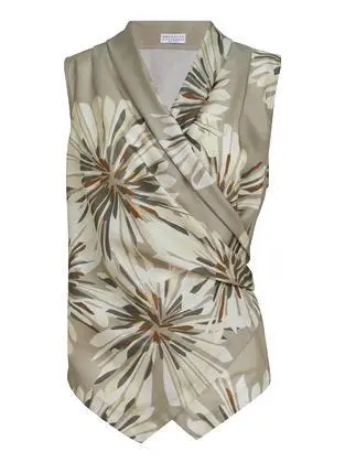 Brunello Cucinelli Bloom Print Pongee Vest - Khaki
