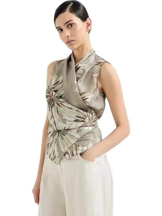Brunello Cucinelli Bloom Print Pongee Vest - Khaki