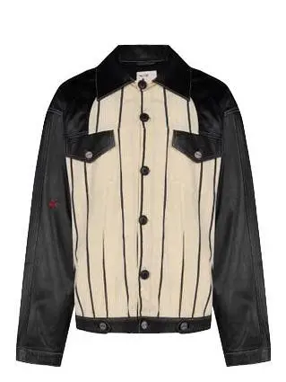 PCFG Silk And Linen Blend Striped Vegan Leather Jacket - Black-beige