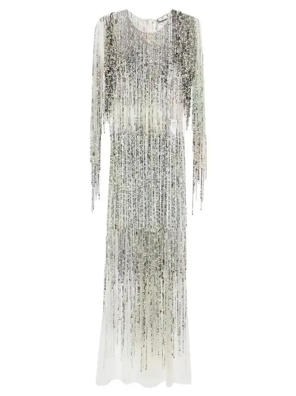 Elisabetta Franchi Embellished Fitted Waist Maxi Dress - White