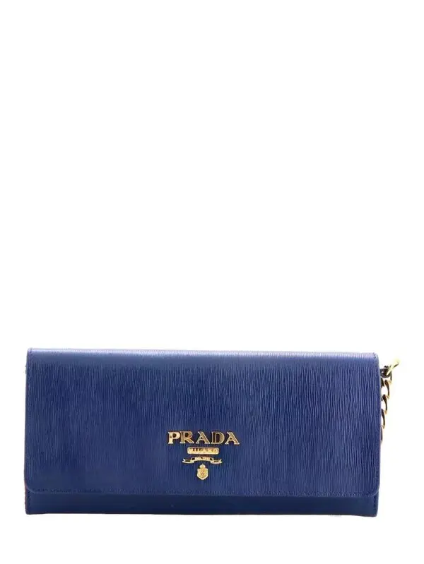 Prada Wallet On Chain Vitello Move Long Crossbody Bag - Blue