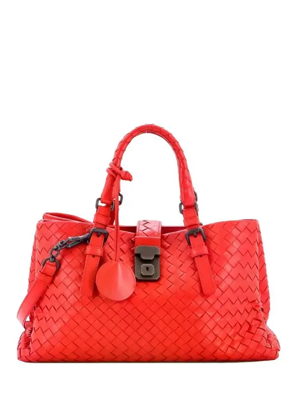 Bottega Veneta Roma Intrecciato Nappa Small Tote Bag - Red