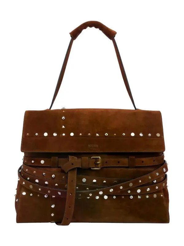 Moschino Buckled Studded Tote Bag - Brown