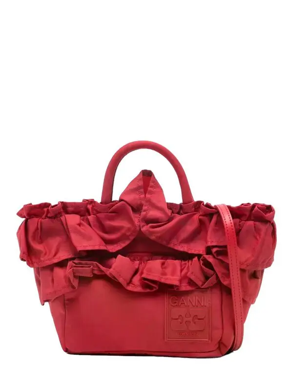 GANNI Tote Bag With Ruffled Detail - Red