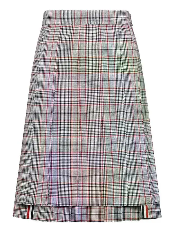 Thom Browne Plaid Wool Pleated Skirt - Grey
