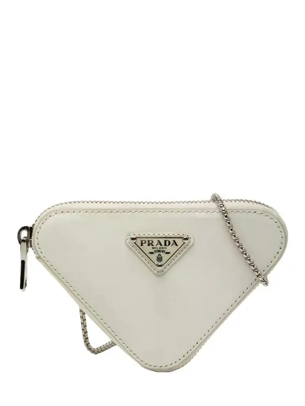 Prada 2013-2025 Mini Brushed Leather Triangle Pouch - White