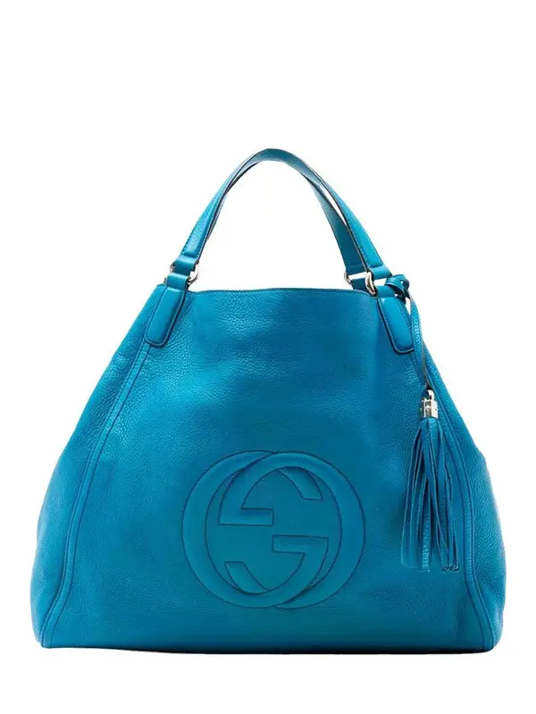 Gucci Large Leather Soho Cellarius Tote Bag - Blue