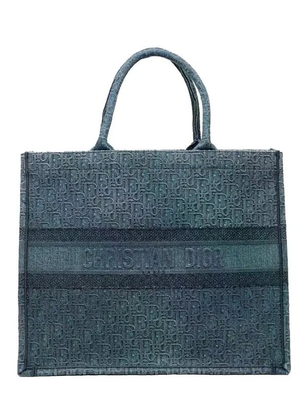 Dior 2019 Large Oblique Denim Book Tote Bag - Blue