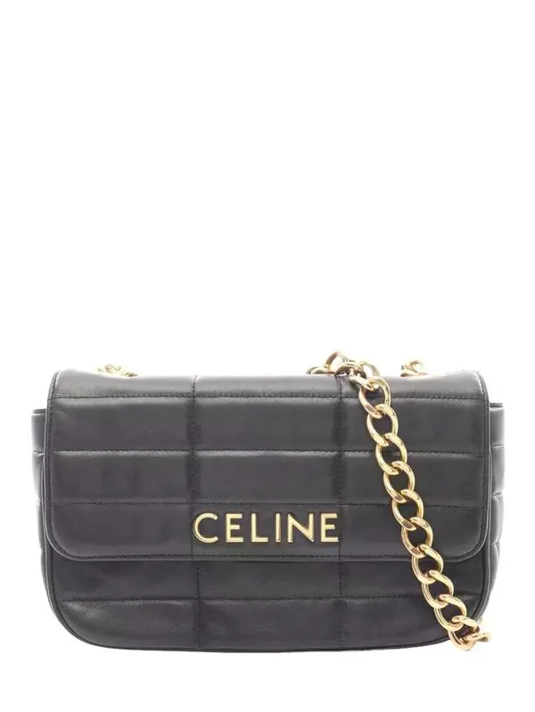 Celine 2000-2010 Matelasse Leather Monochrome Chain Shoulder Bag - Black