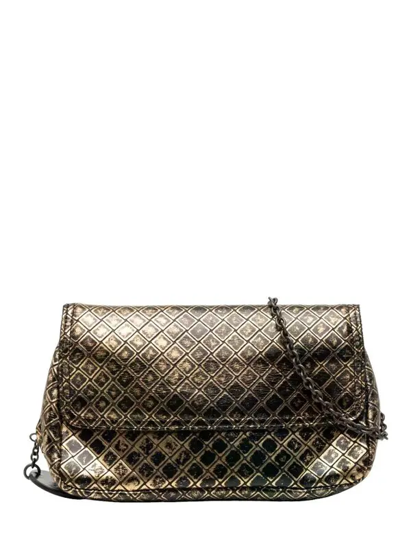 Bottega Veneta Metallic Calfskin Intrecciomirage Chain Flap Crossbody Bag - Gold