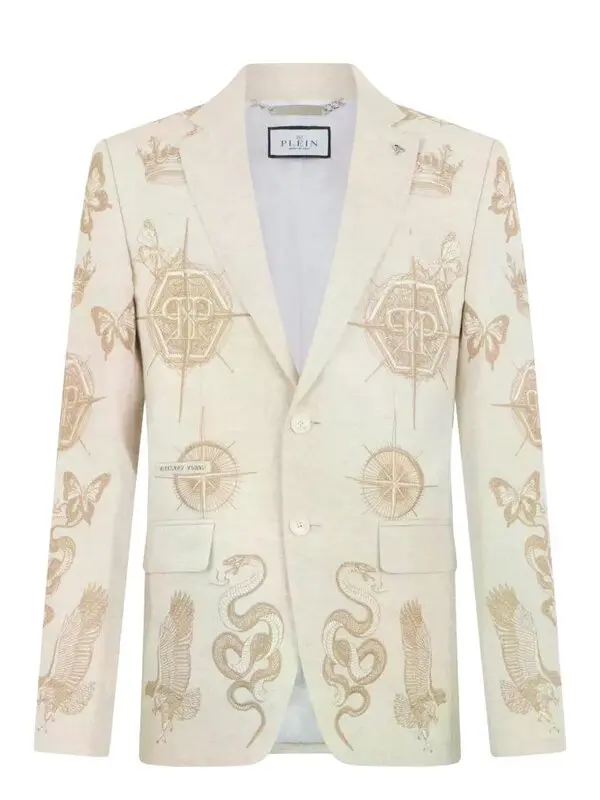 Philipp Plein Single-breasted Buttoned Blazer - Neutrals