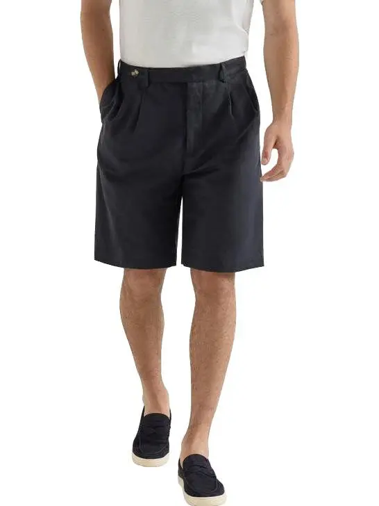 Brunello Cucinelli Bermuda Shorts With Pleats - Navy Blue