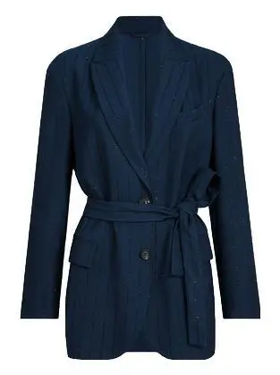 Brunello Cucinelli Striped Blazer With Belt - Blue
