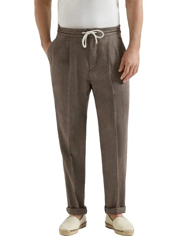 Brunello Cucinelli Trousers With Drawstring And Pleats - Hazelnut