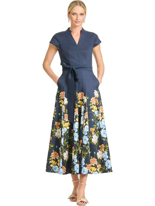Sachin & Babi Ganika Printed Midi Dress - Navy Wildflowers Degrade
