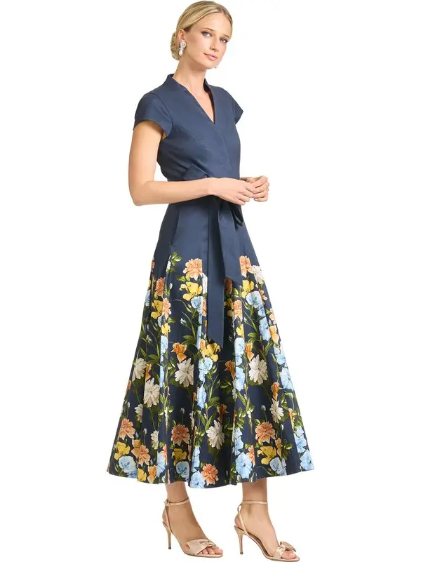 Sachin & Babi Ganika Printed A-line Dress - Navy Wildflowers Degrade