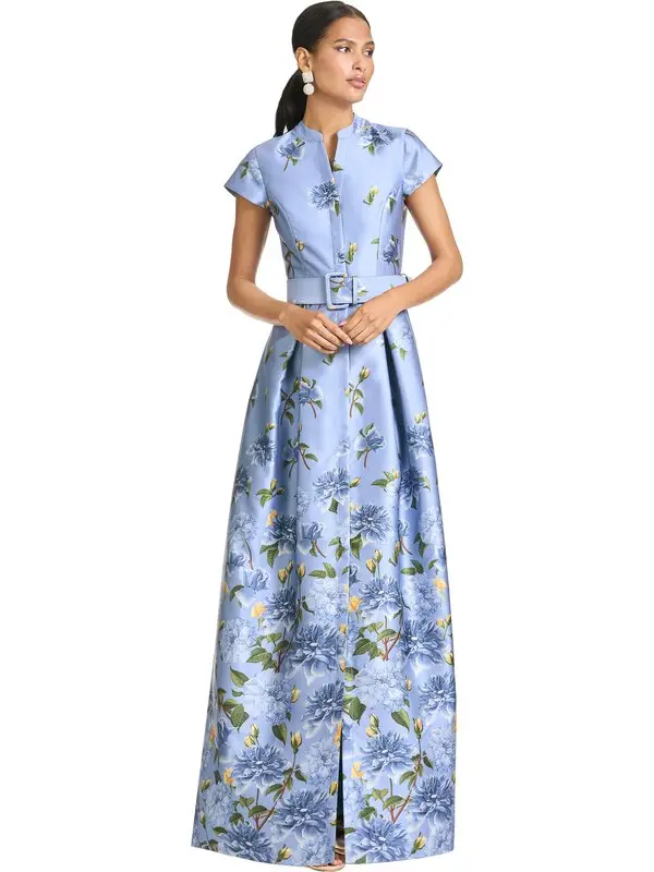Sachin & Babi Marta Floral Printed Mikado Gown - Twilight Peony Degrade