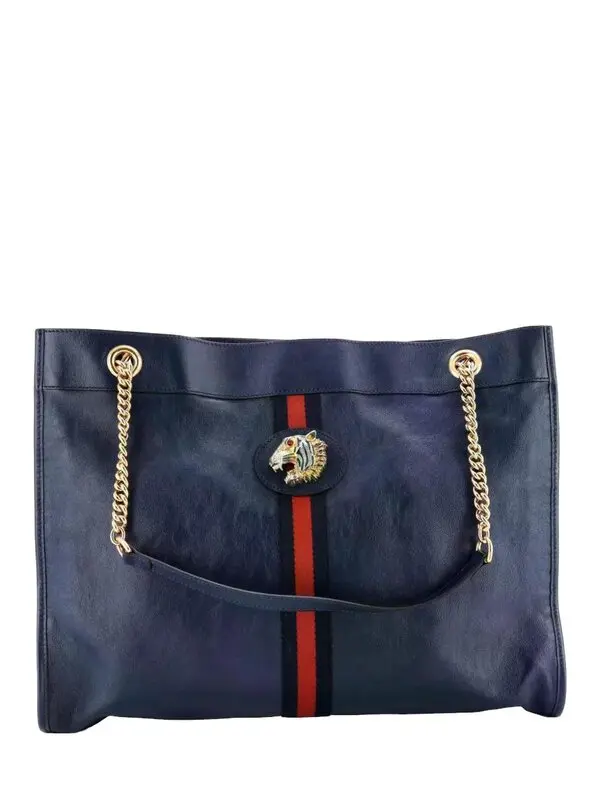 Gucci Rajah Chain Leather Large Tote Bag - Blue