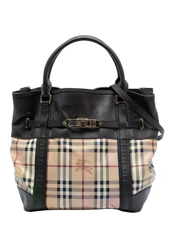 Burberry Haymarket Check Coated Canvas Satchel - Brown