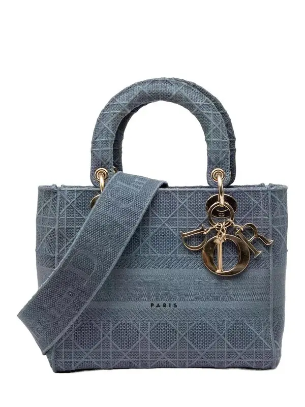 Dior 2020 Medium Canvas Cannage Lady D-lite Satchel - Blue